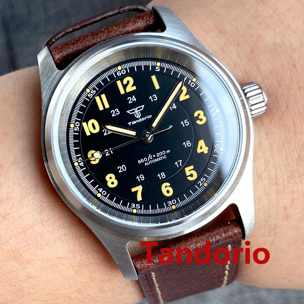 Tandorio 36mm Pilot Sapphire Glass Black/Silver Dial NH35A Movement ...