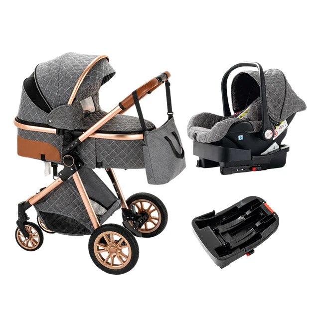 3 in 1 Baby Stroller Royal Luxury Leather Aluminum Frame High Landscape ...