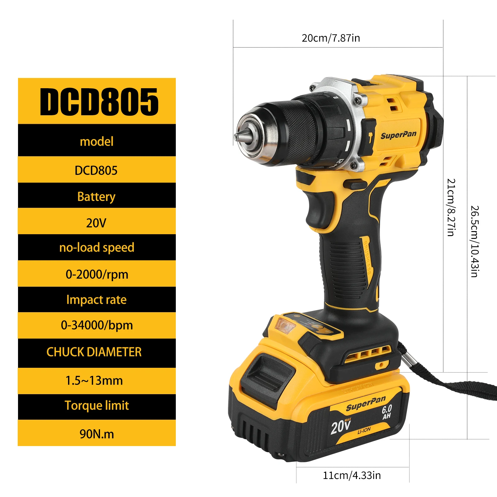 SuperPan SP805 Brushless Drill Torque 3/8 Inch Chuck Forward/Reverse ...
