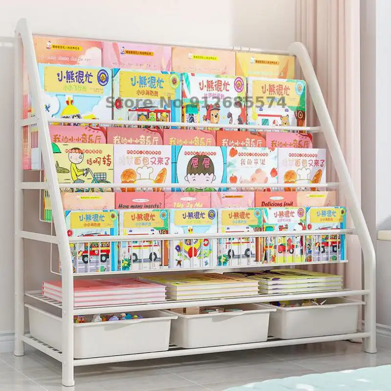 Bookshelf Picture Book Rack Toy Child Storage Rack Iron Simple Floor ...