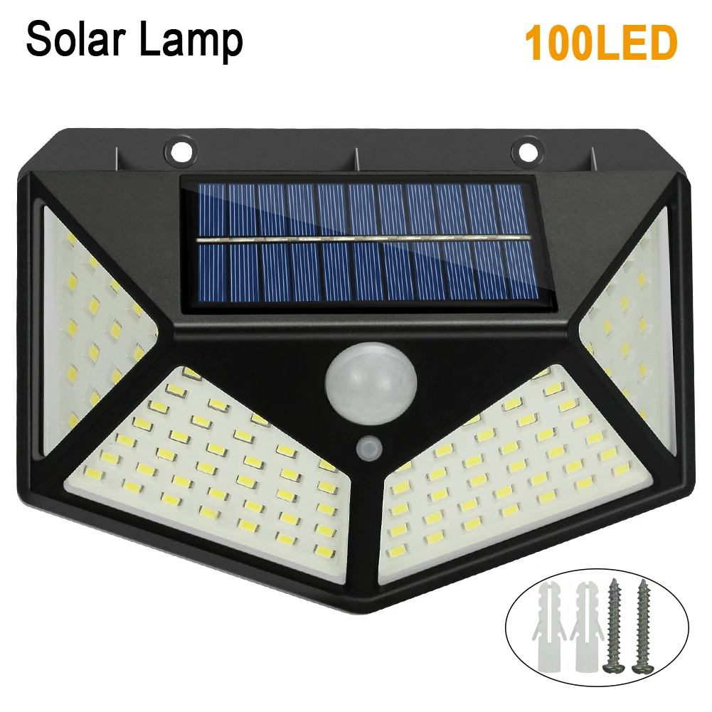 100-LED-Solar-Wall-Lamp-3-Modes-All-Sides-Luminous-Motion-Sensor-Human ...