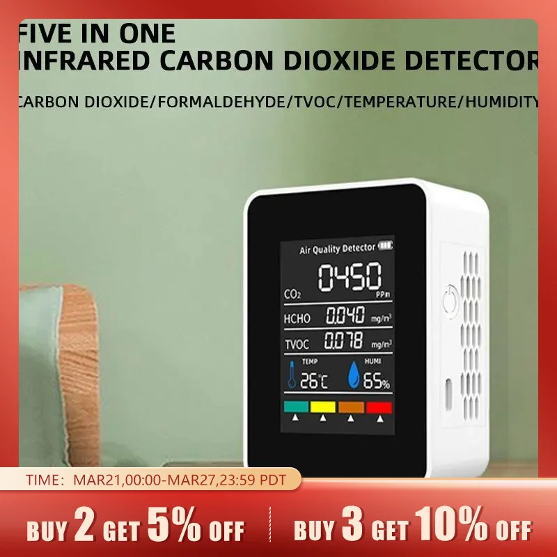 5-in-1-Detector-Carbon-Dioxide-Formaldehyde-TVOC-Temperature-and-Humidity-Detector-LCD-Infrared ...