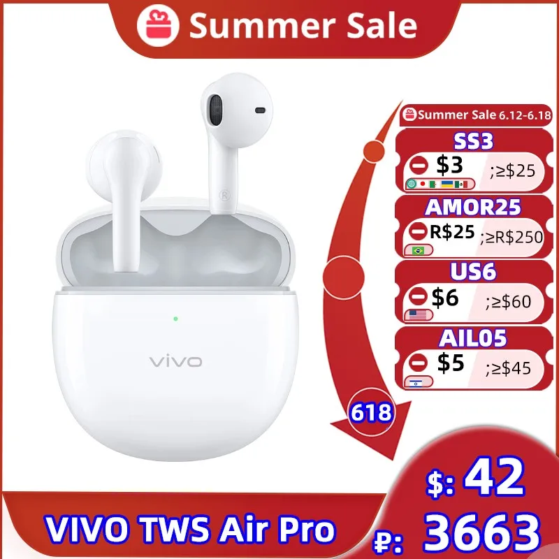 VIVO TWS Air Pro TWS Earphone Bluetooth 5.3 Dual Mic AI Noise Cancelling Wireless Headphone 30 ...