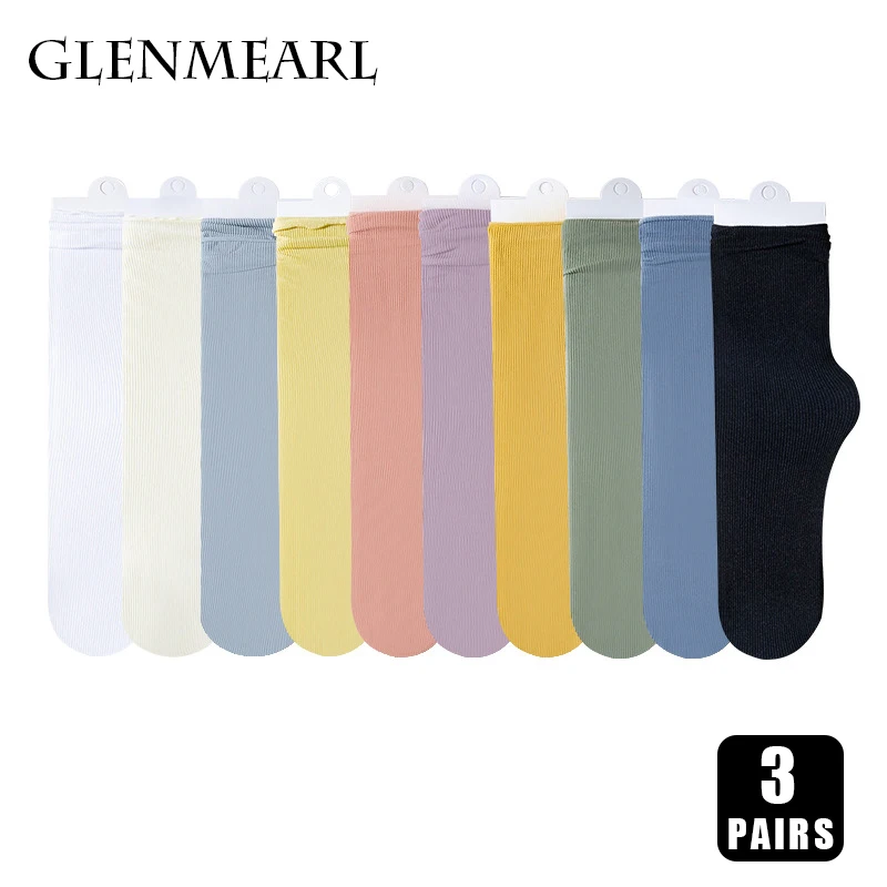 3 Pairs Ice Silk Socks For Women Summer Thin Breathable Nylon Solid ...