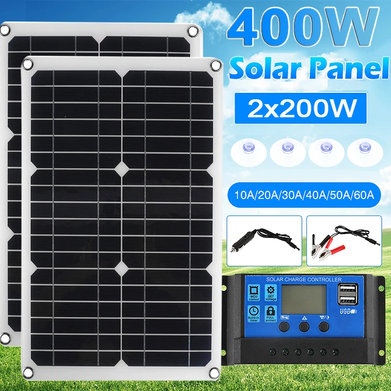 200W 400W 18V Solar Panel Kit 12V Charge Battery With 30A 60A ...