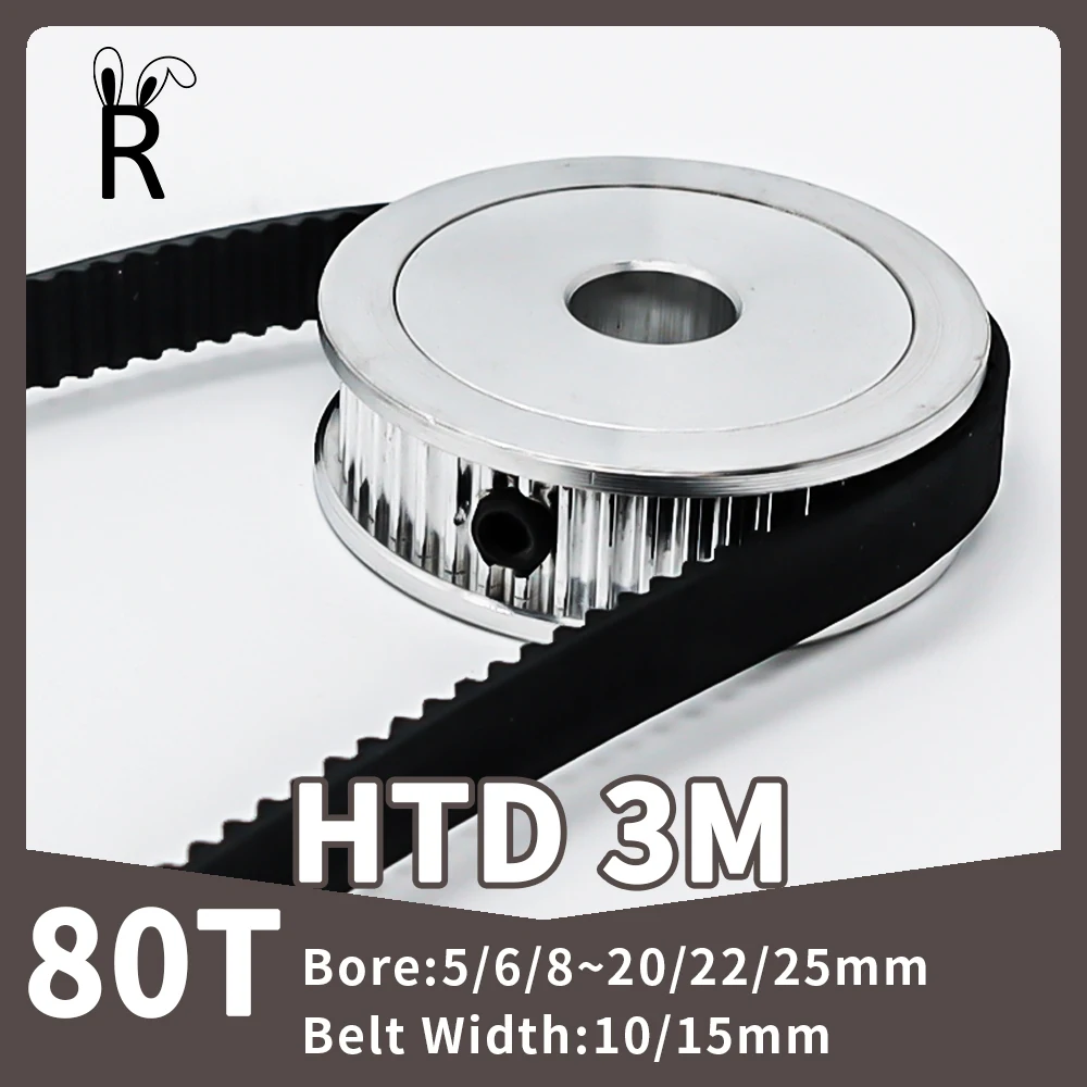 80Teeth HTD 3M Timing Pulley Bore 5/6/8~20/22/25mm 3M Gear Belt Pulley Width 10/15mm Pulley ...