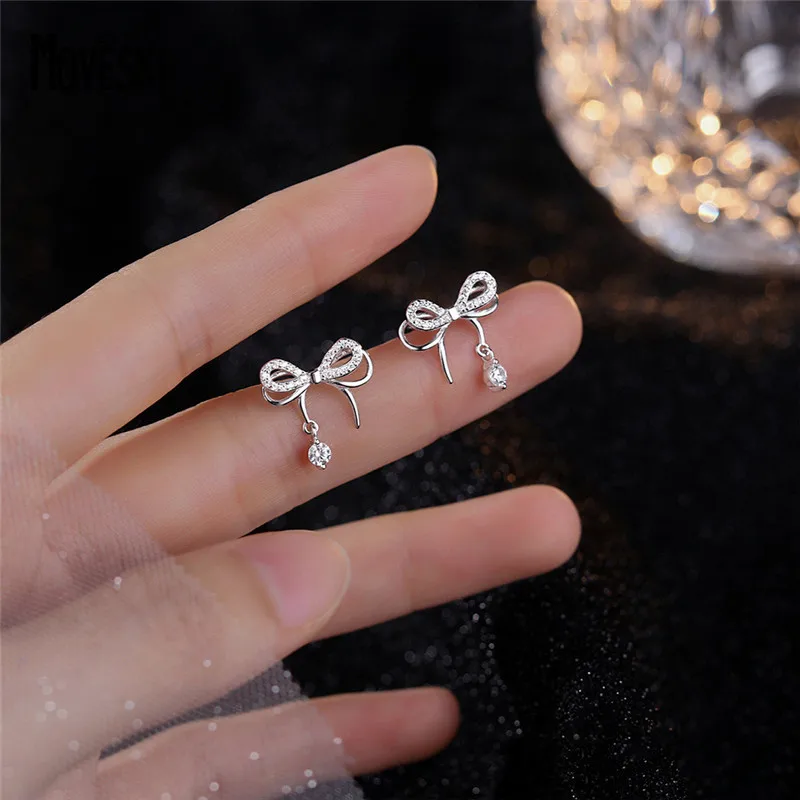 MOVESKI-925-Sterling-Silver-Korean-Double-Bow-Pave-Zircon-Stud-Earrings-Women-Fashion-Summer ...