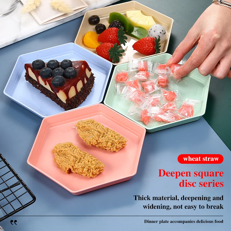 4Pcs-Wheat-Straw-Plate-Set-Tableware-Hexagon-Fruit-Plate-Eco-Friendly ...