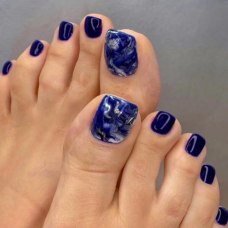 Blue-White-Halo-Dyeing-Glitter-Powder-Artificial-Toenails-Toe-Fake ...