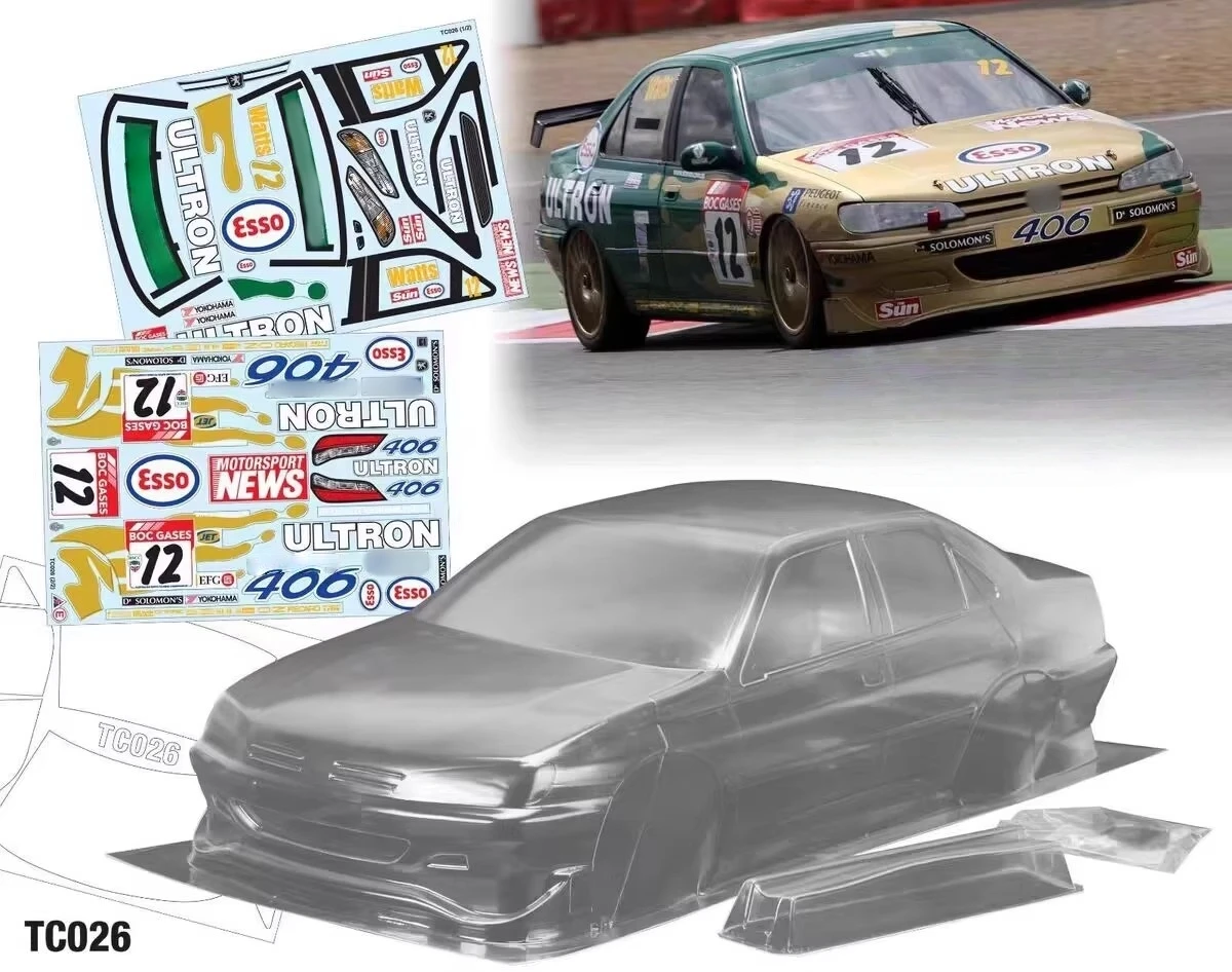 1:10 Scale Peugeot406 BTCC Clear RC Body shell (190mm width) for RC ...