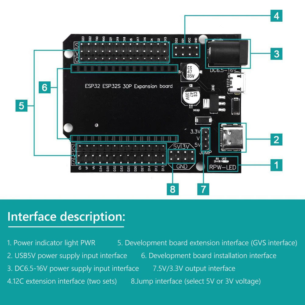 Generic ESP32 Power Board Module Type-C MICRO USB 30Pin ESP-WROOM-32 ...