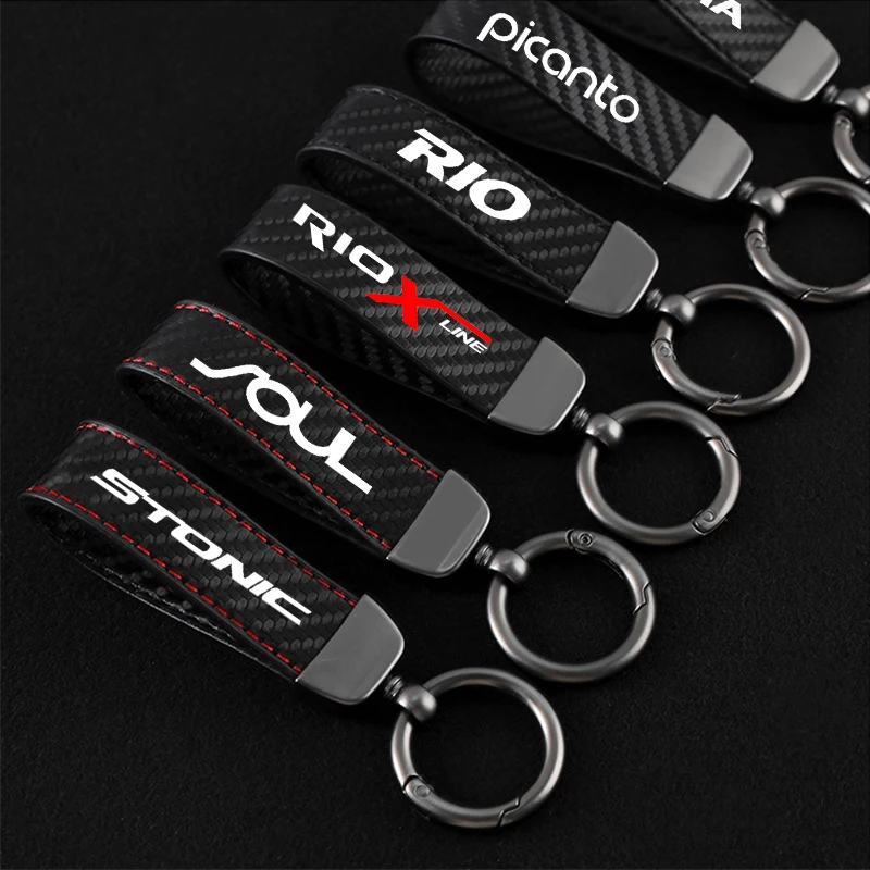 Carbon fiber leather Car Keychain Key Rings For KIA GT Line Emblem Logo ...
