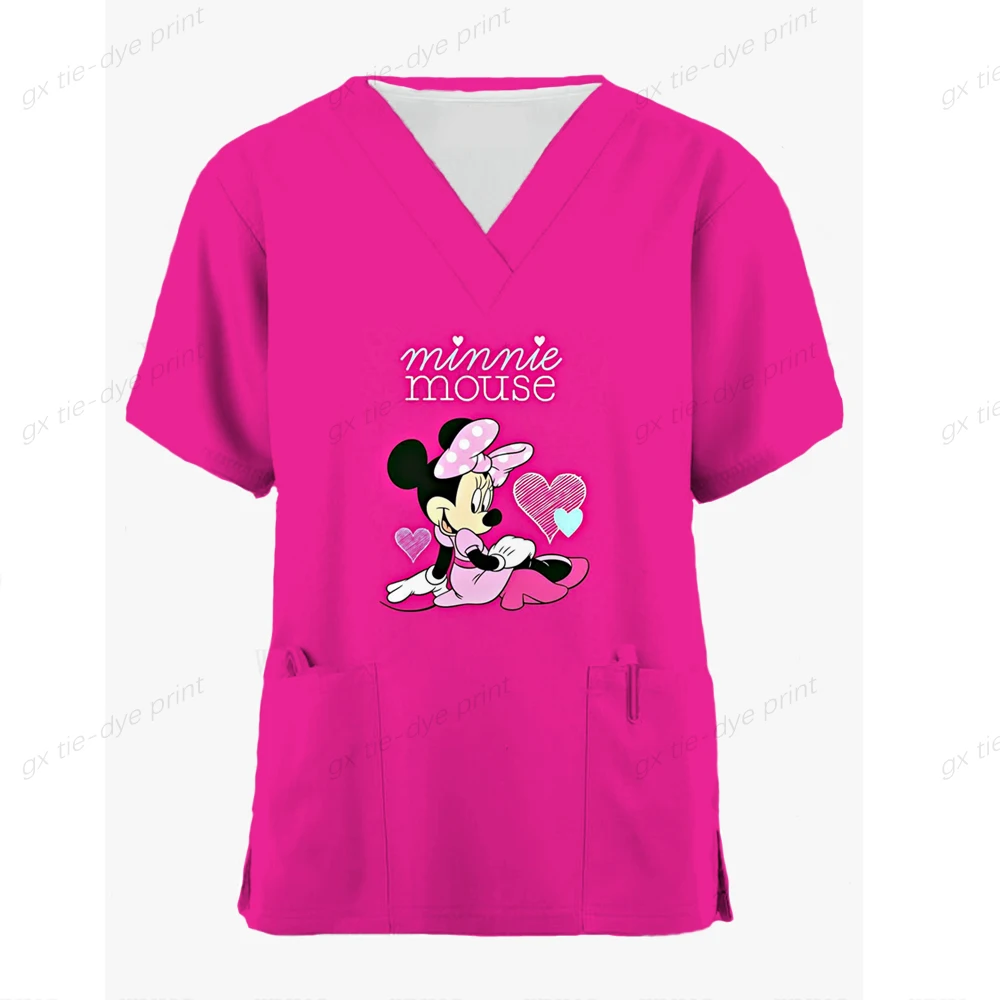 Women Nurse Uniform Disney Minnie Mickey Mouse Print Gradient Short ...