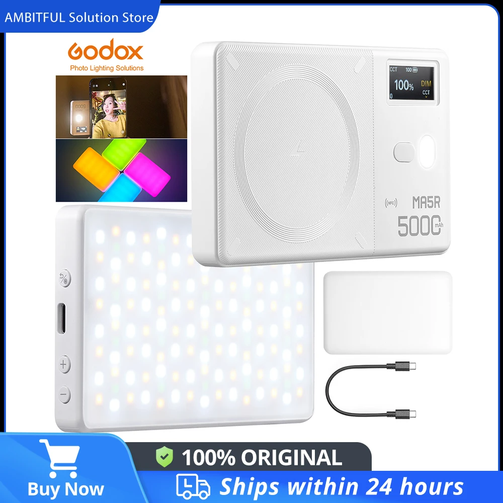 Godox MA5R Magnetic RGB LED Light and Power Bank 1800K-10000K ...