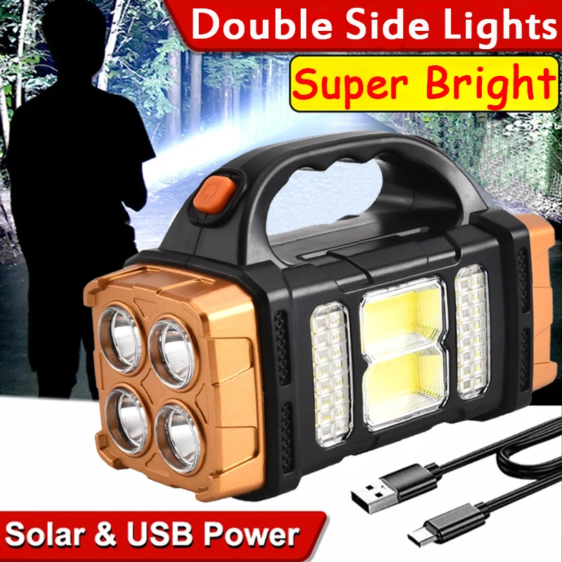 Portable-Powerful-Solar-LED-Flashlight-With-COB-Work-Lights-USB ...