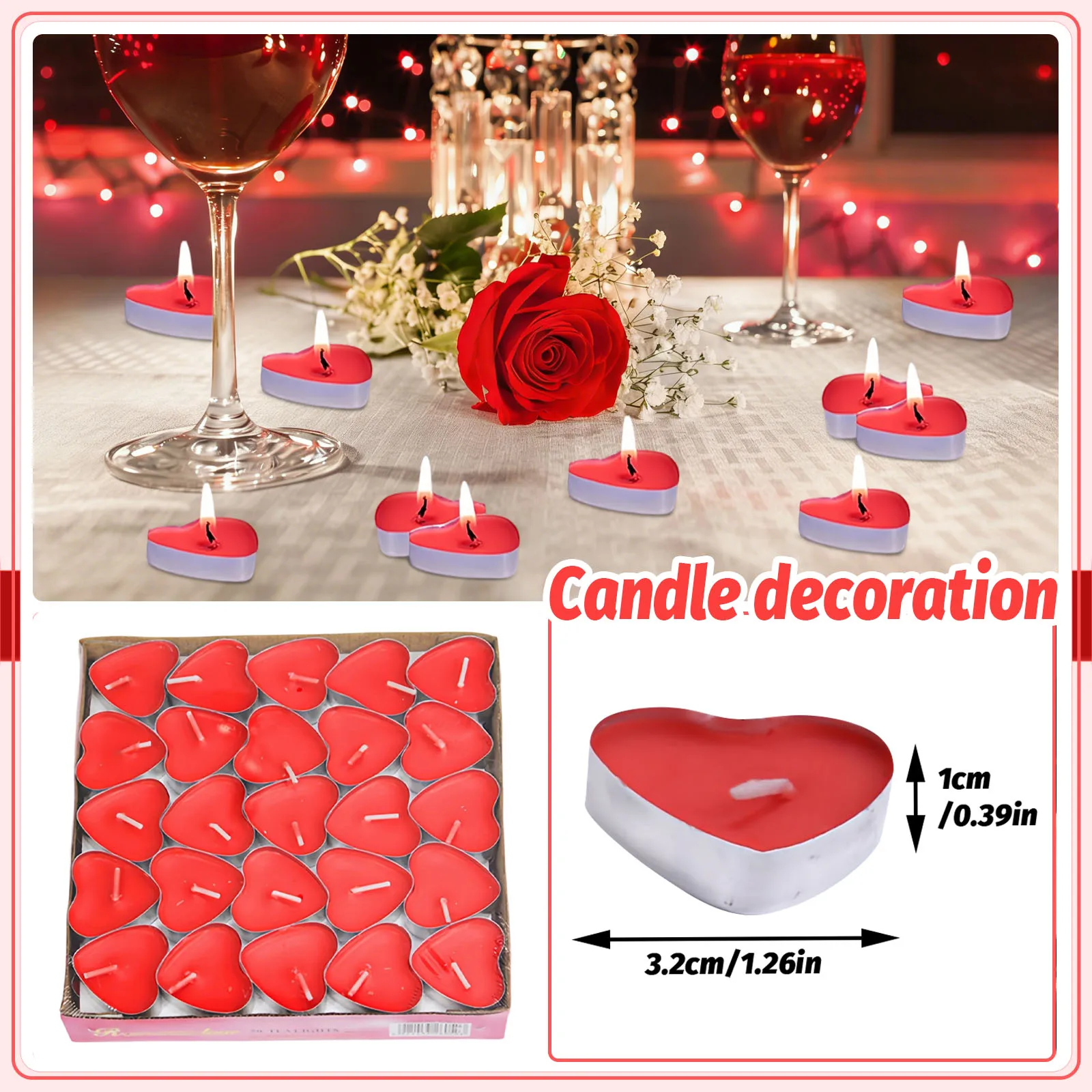 Heart Tealight Candles 50pcs Valentine Decor Romantic Candle Wedding ...
