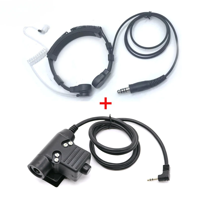 Walkie Talkie Tactical Throat Mic Earpiece Headset Microphone NATO Plug ...