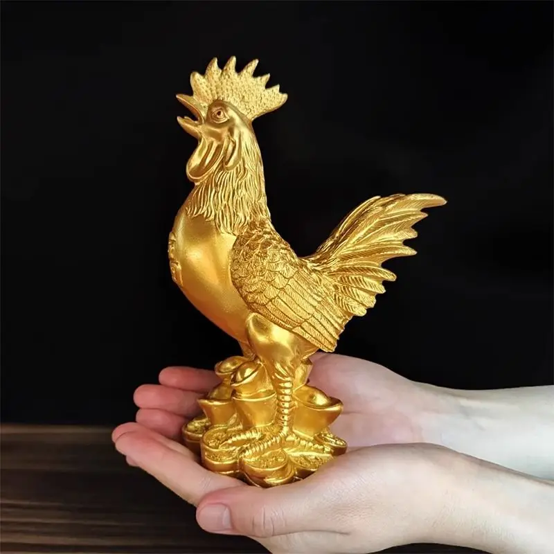 Golden Chicken Decoration Gold Plating Lucky Cock Resin Statue Living ...