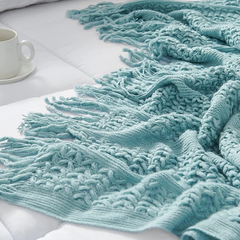 Turquoise Cable Knit Throw