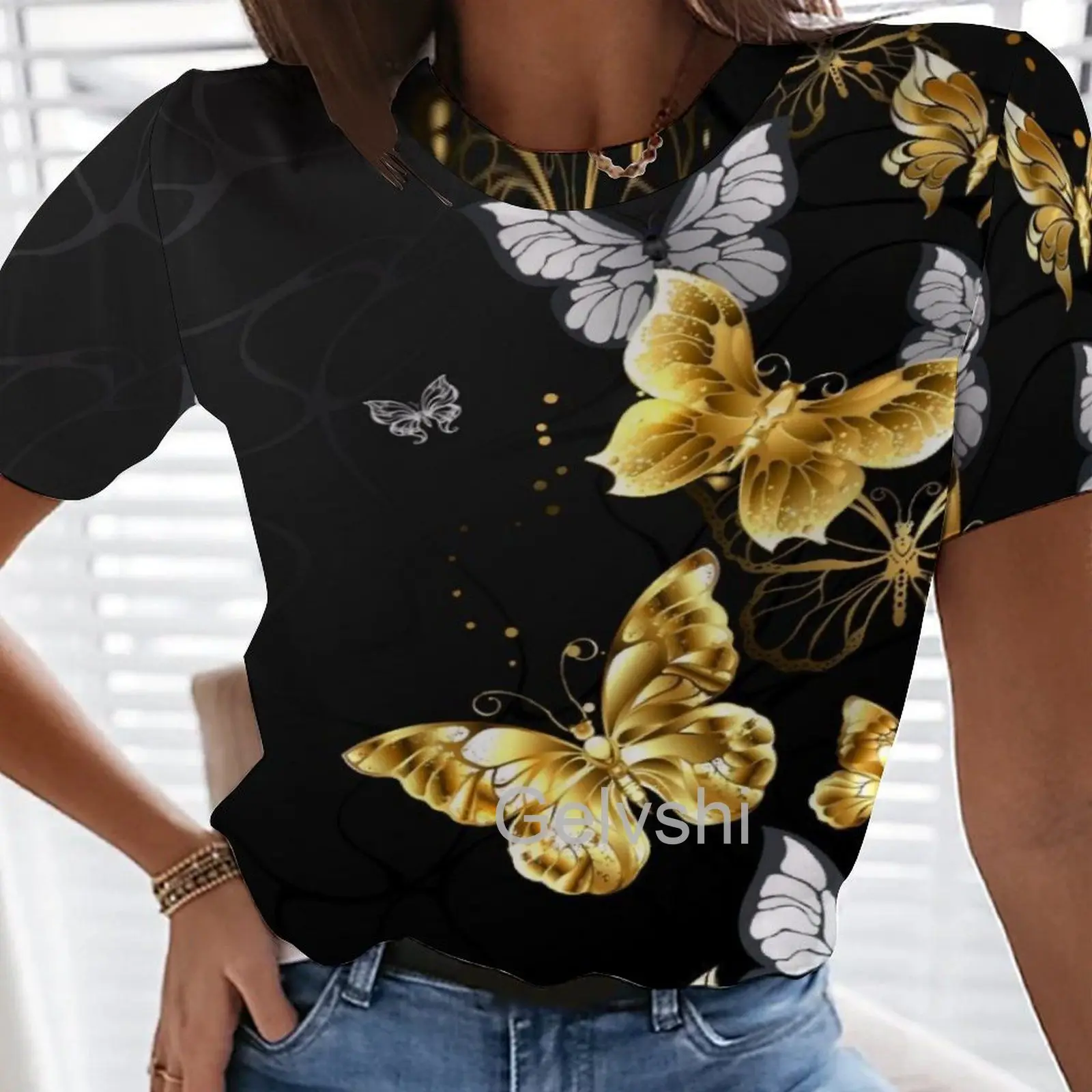 Butterfly 3d Print T shirts Women Short sleeve T shirt O Neck Lady y2k ...