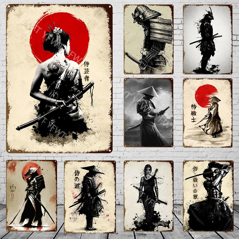 Japanese Samurai Metal Tin Sign Modern Wall Art Character Posters And ...