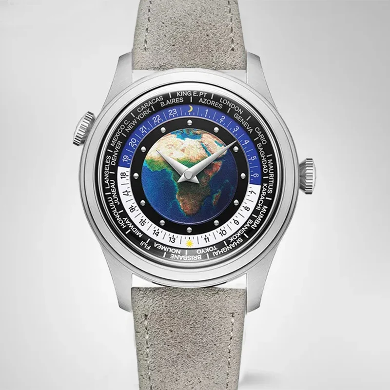 Merkur-Dual-Crown-World-Time-Enamel-Dial-Watch-Retro-Manual-Mechanical ...