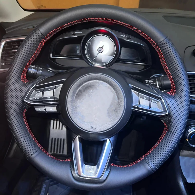 Black-Microfibre-Leather-Car-Steering-Wheel-Cover-For-Mazda-CX-3-CX3-CX ...