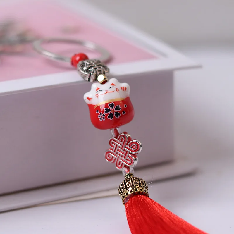 Cute-Lucky-Cat-Keychains-Small-Cat-Pendant-Keys-Keyrings-Chinese-Bow ...