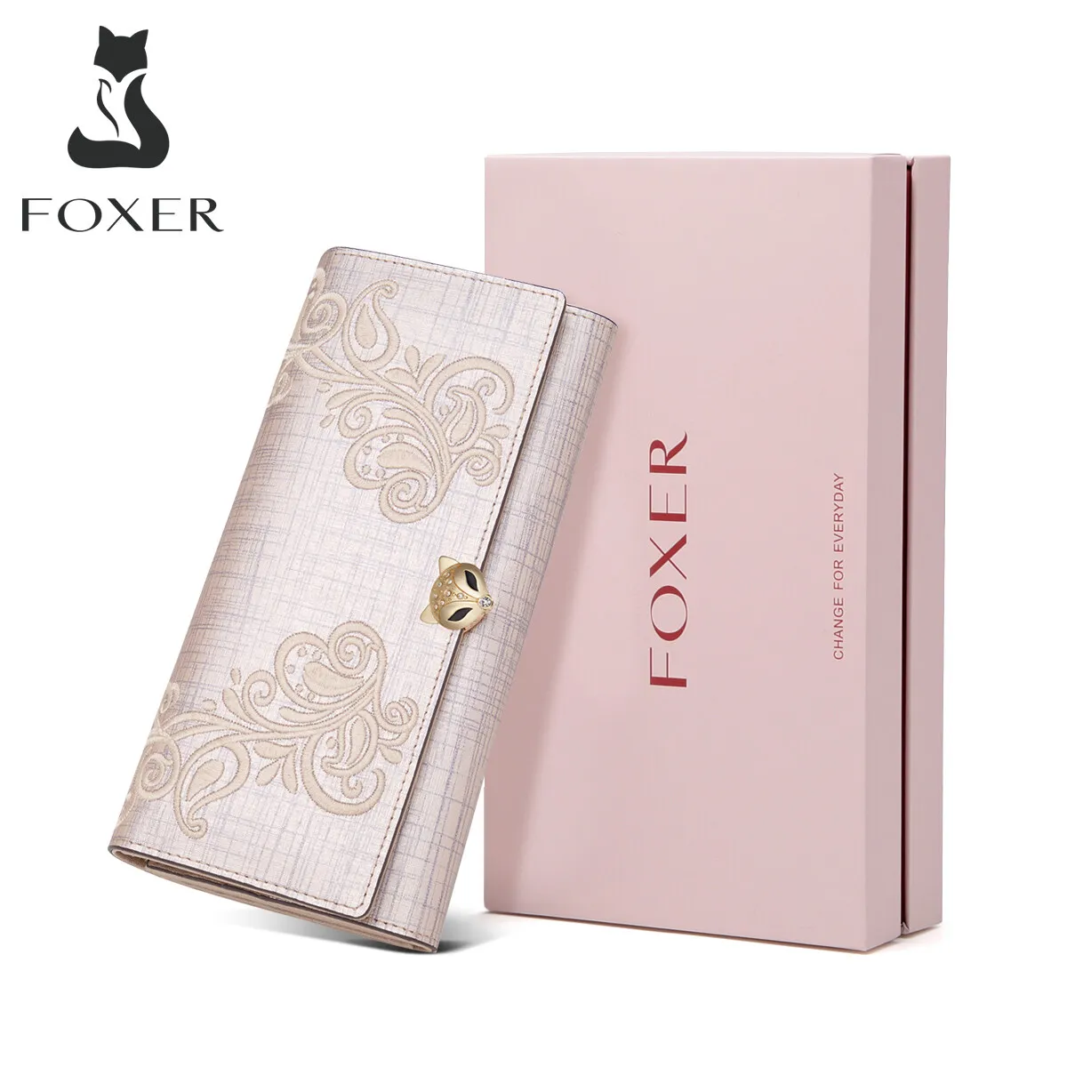 FOXER-Women-Luxury-Split-Leather-Long-Wallet-Lady-Flower-Pattern-Phone ...