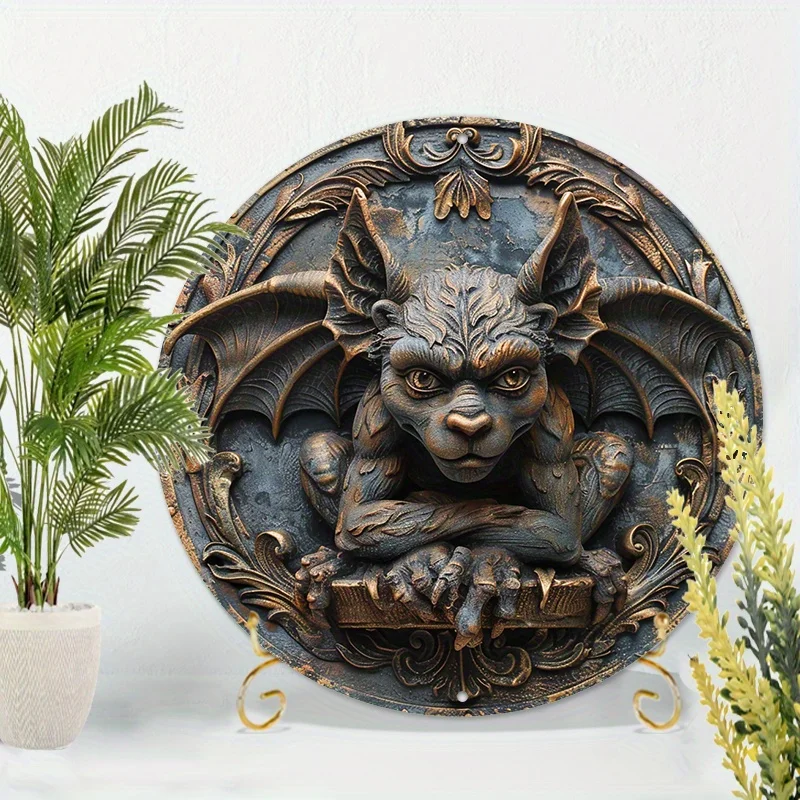 8x8 Inch Round Aluminum Gargoyle Sign - Durable Waterproof, High ...