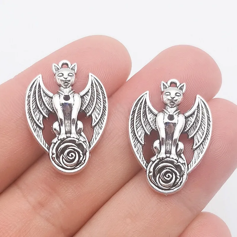 10Pcs Charms Demon Flower Devil Rose 27x19mm Antique Silver Color ...