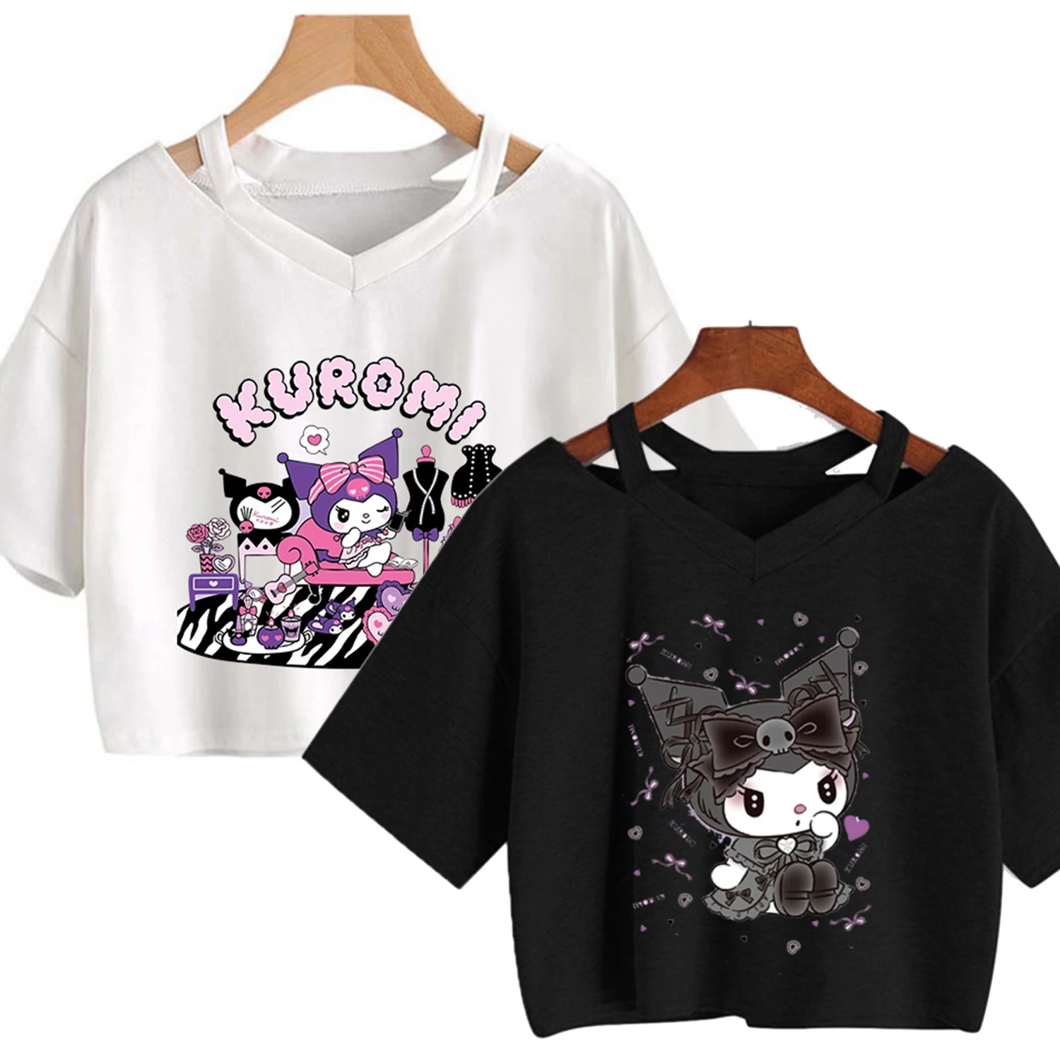Sanrio-Kuromi-Off-the-shoulder-for-Women-T-shirt-Cute-Cartoon-Tops ...