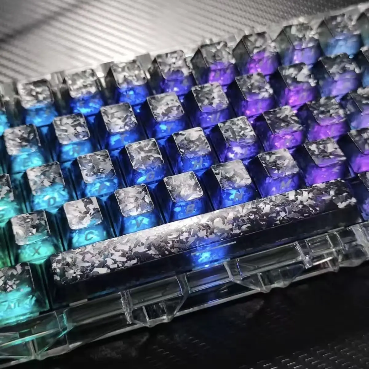 118 Keys Fog Black Transparent PC Keycaps Carbon Fiber Texture Double ...