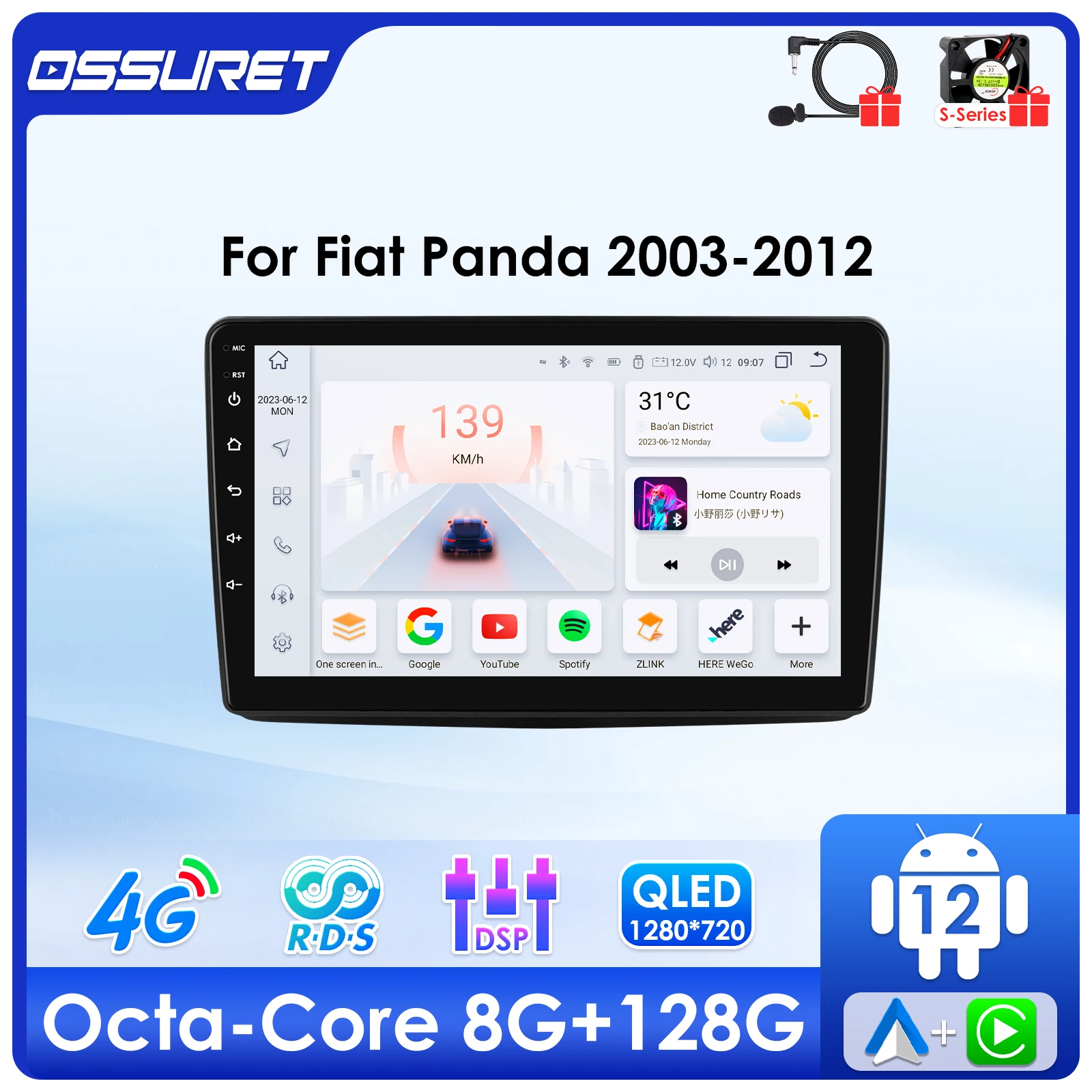 4G 8Core Android 14 Car radio for Fiat Panda 2003-2009 2010 2011 2012 ...