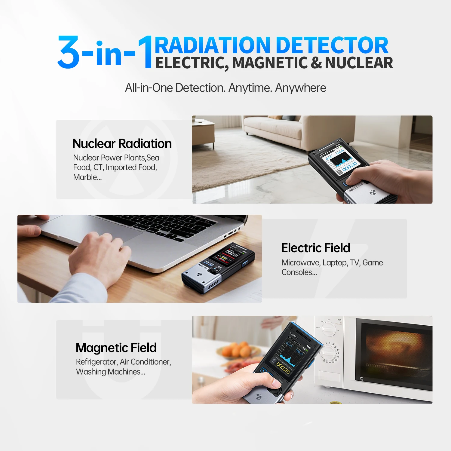 EMF Meter Radiation Detector 3-in-1 Electromagnetic Radiation Detector ...