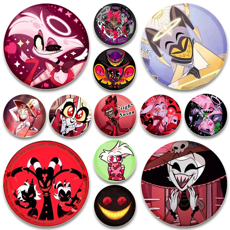 Hazbin Hote Tinplate Pin Charlie Morningstar Angel Dust Alastor Cartoon ...