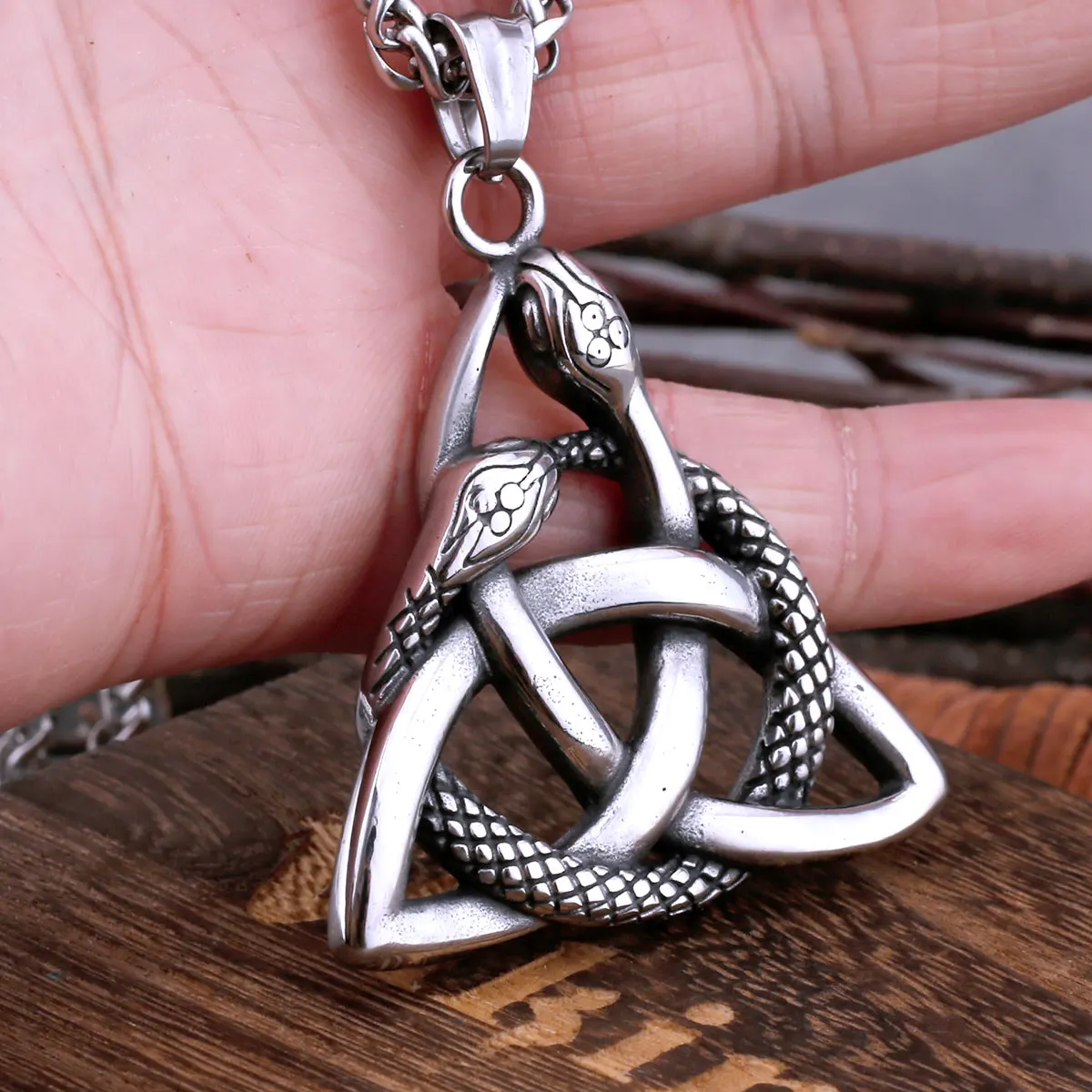 Nordic Viking Trinity Symbol Necklace Men's Stainless Steel Ouroboros Amulet Pendant Necklace ...