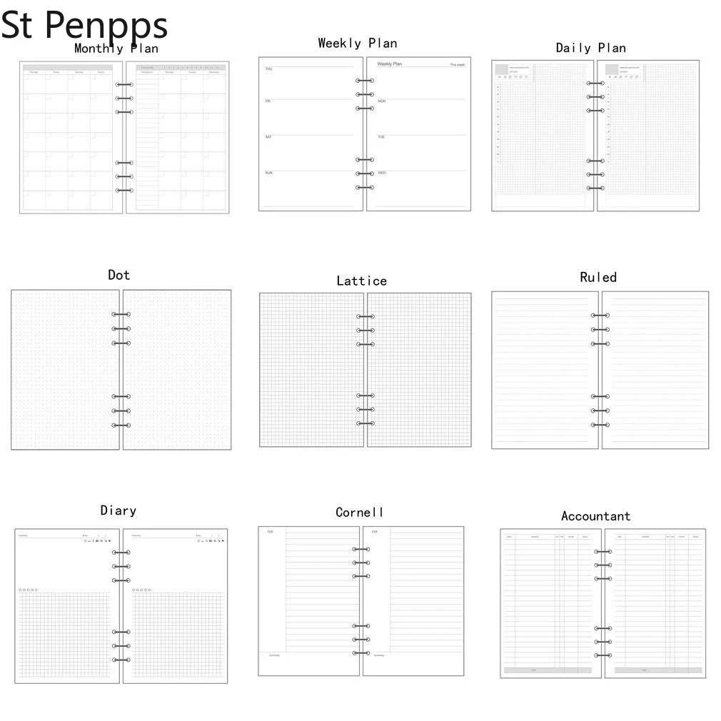 A5/A6/A7 Loose Leaf Refill Spiral Binder Planner Diary Insert Schedule ...