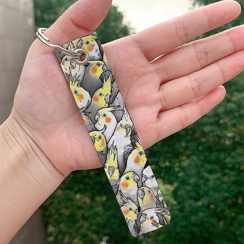Parrot-Cockatiels-Galore-leather-motorcycle-Keychain-Strap-Keyrings ...