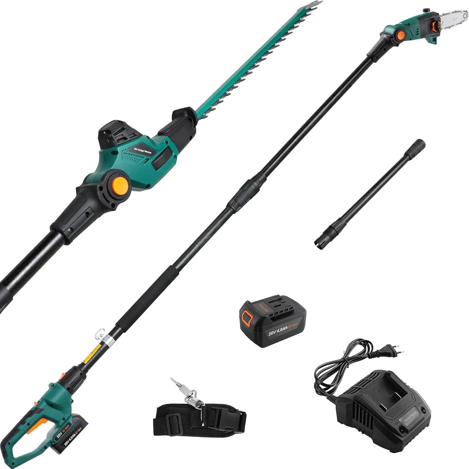 2-in-1 Cordless Telescopic Hedge Trimmer & Pole Pruner, Cordless Multi ...