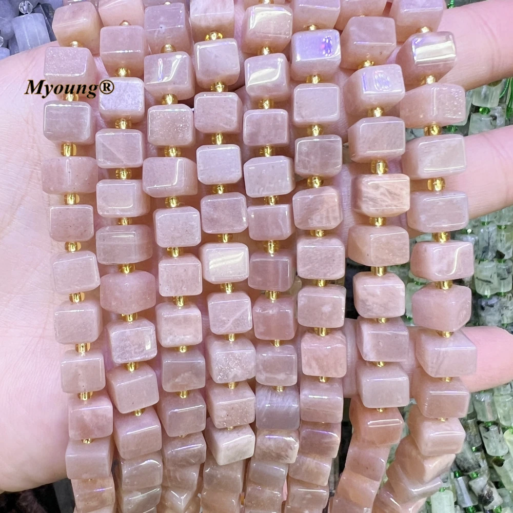 8MM Natural Peach Moonstone Sunstone Crystal Quartz Gems Stone Cube ...