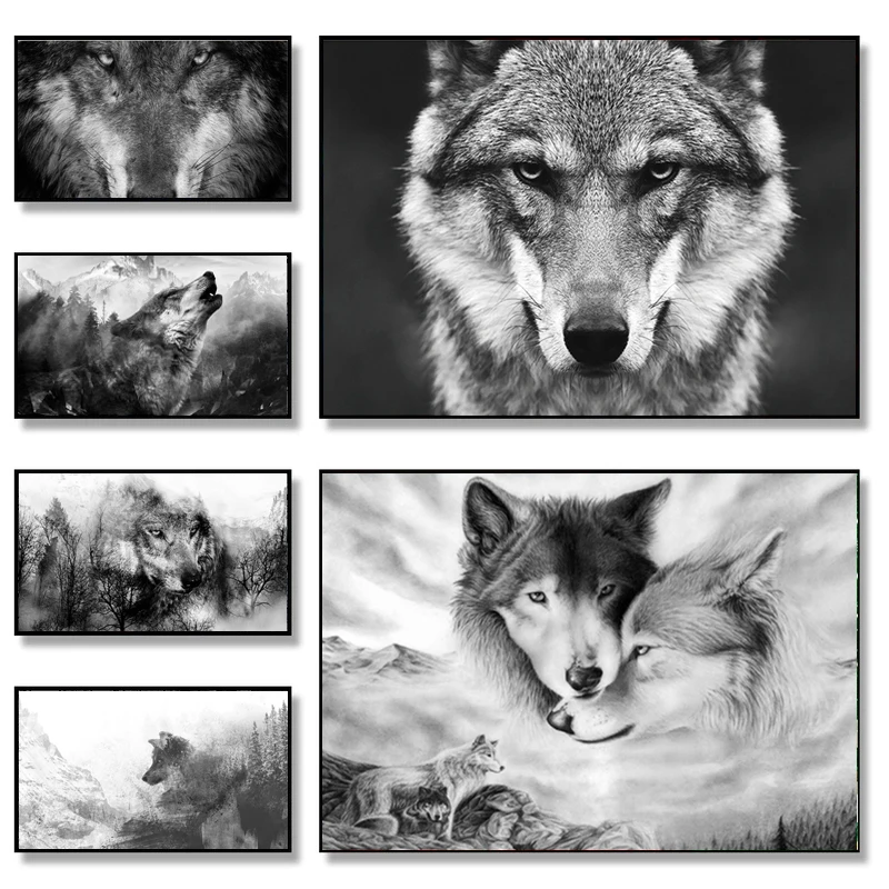 Estilo-n-rdico-floresta-lobo-cabe-a-parede-arte-fotos-animais-selvagens ...