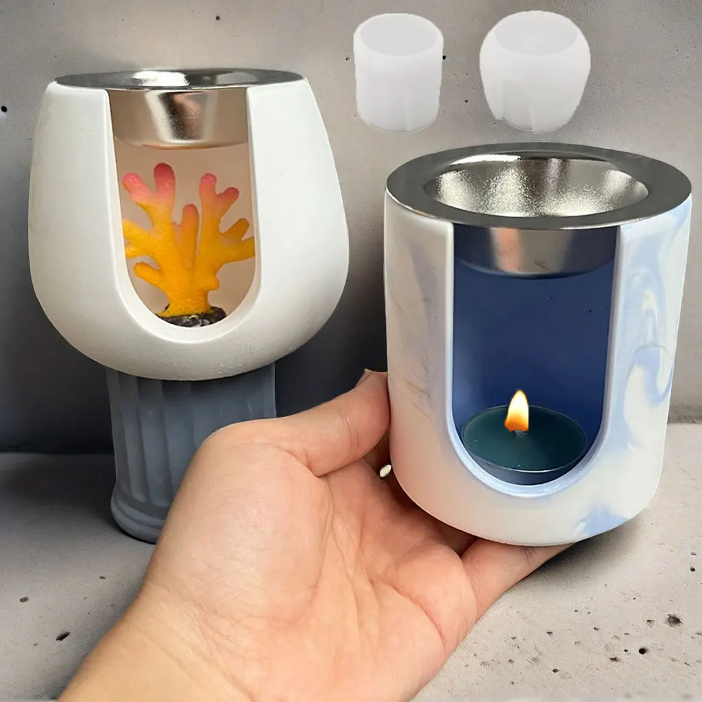 Heating Aroma Candle Holder Concrete Silicone Mold Round Melted Wax ...