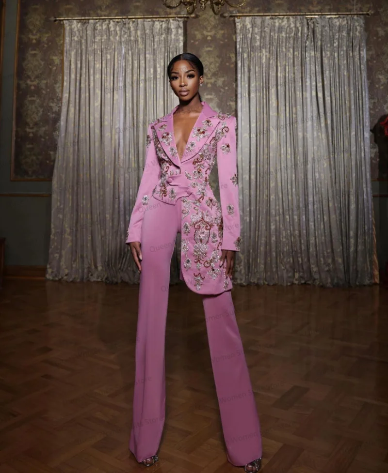 Pink Women Suits Office Set Blazer+Pants Mother of the Guest Dresses ...