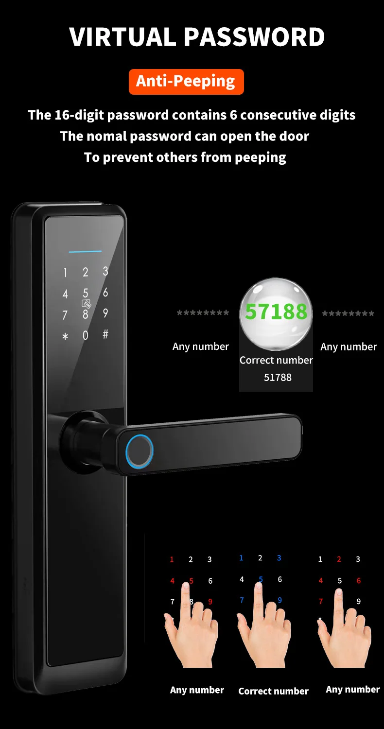 Serrure électronique biométrique Tuya,serrure de porte intelligente numérique,empreinte digitale ...