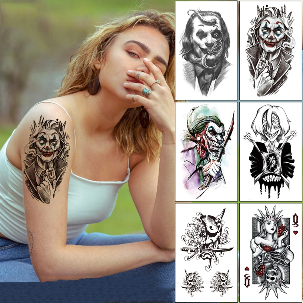 New-Tattoos-Stickers-Waterproof-Temporary-Fun-Tattoo-Clown-Tattoo-Cover ...