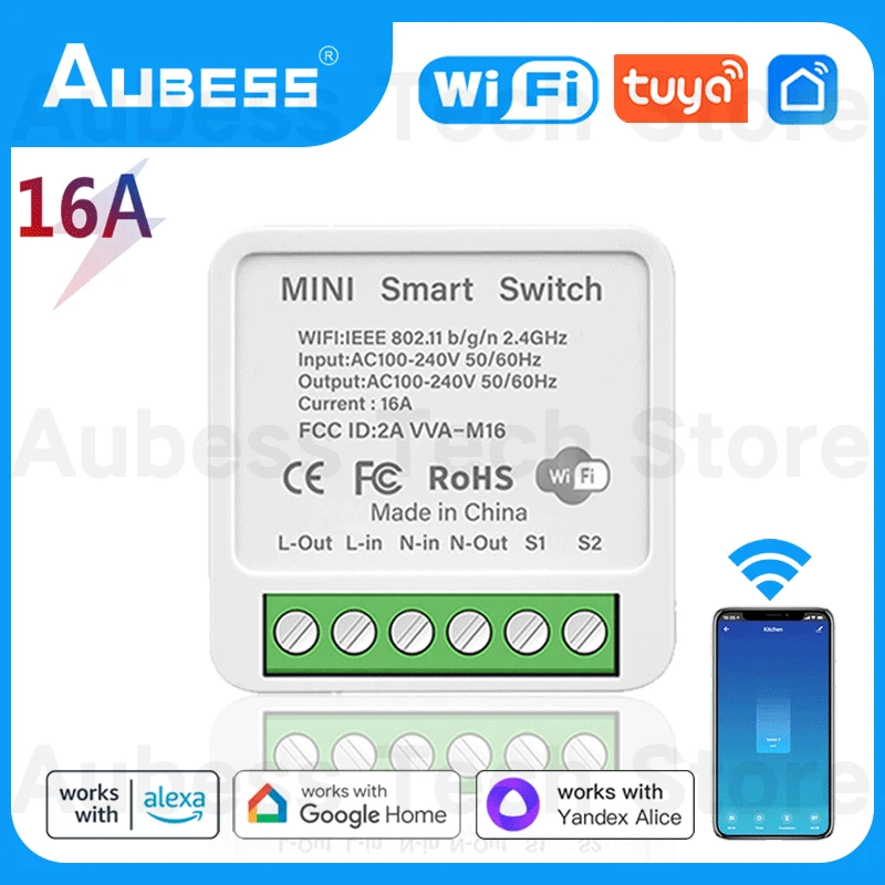 Tuya WiFi Mini DIY Smart Switch 16A Light APP Remote Timing Wireless Control Relay Automation ...