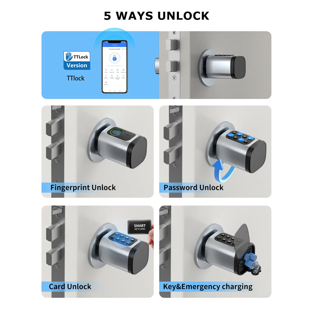 TTLock/ Tuya Bluetooth Smart Fingerprint Digital Cylinder Lock with APP ...