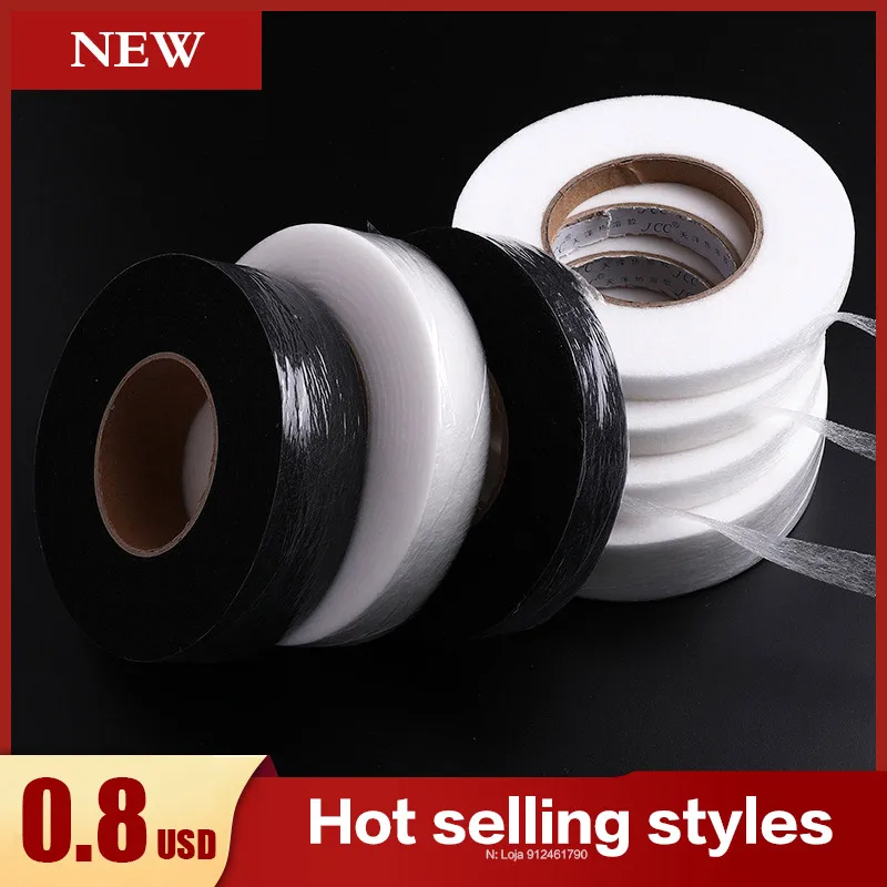 70Meters Black White Double-sided Interlining Adhesive Fabric Clothes Iron On Hem Tape ...