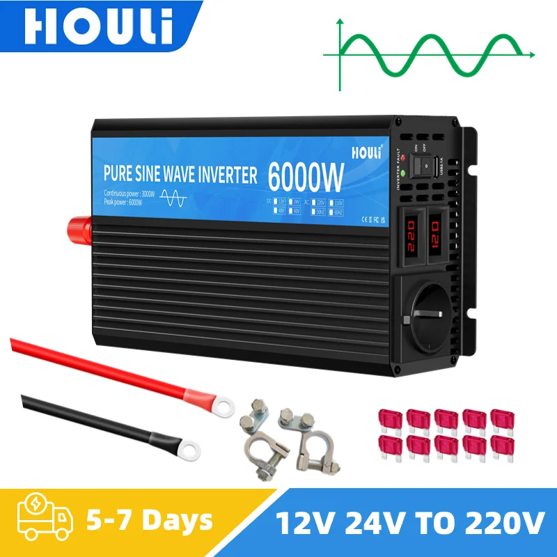 HOULI-inverter-12v-220v-pure-sine-wave-3000W-4000W-5000W-6000W-power-converter-usb-transformer ...
